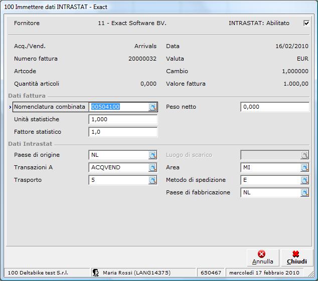 Immettere dati INTRASTAT nei registri IVA