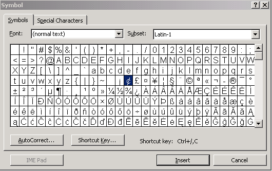Diacritical symbols in e-Synergy