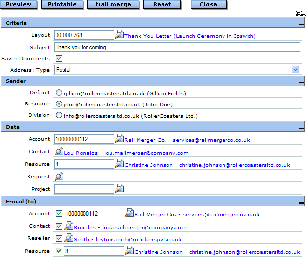 Mail Merge Layout and Special Tags Example