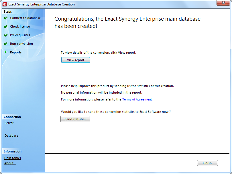 Creating the Exact Synergy Enterprise database for Exact Globe Next